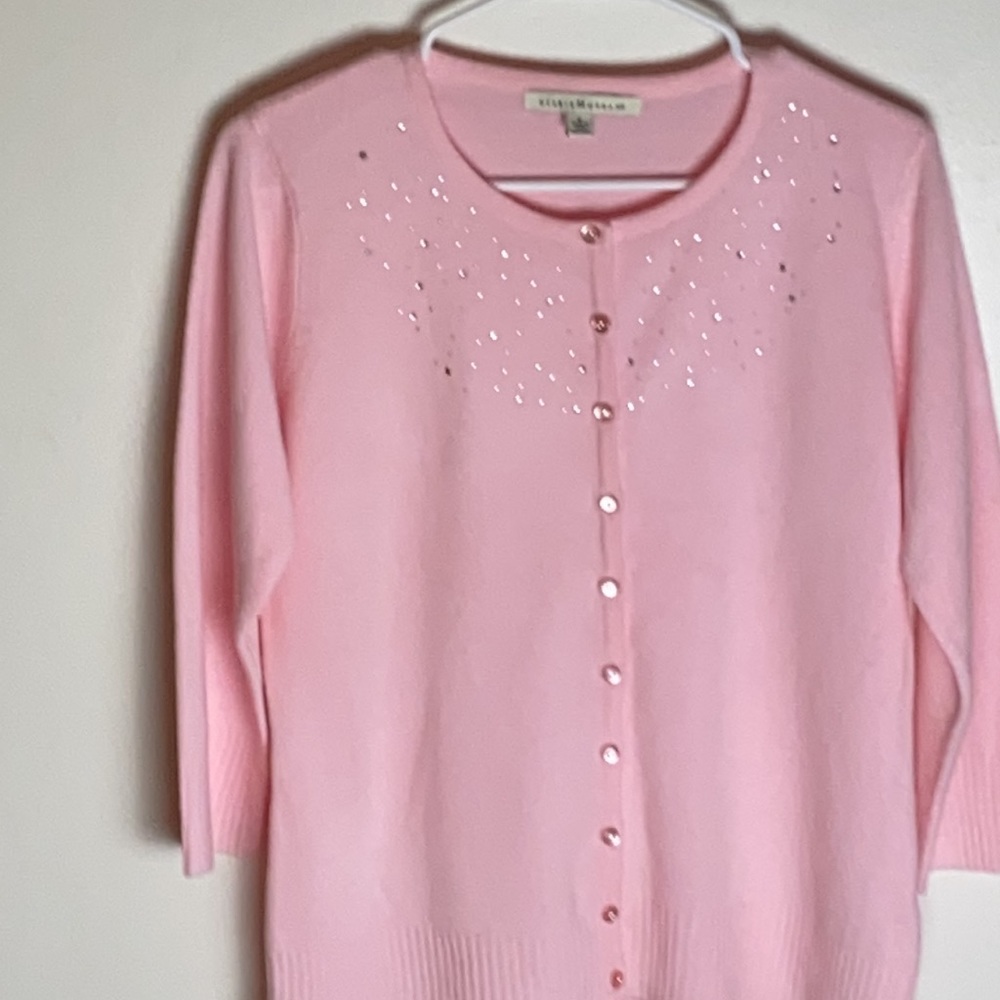 Debbie Morgan Pink Button Front Soft Sweater Size M - Gem